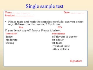 Sensory evaluation of food products | PPTX
