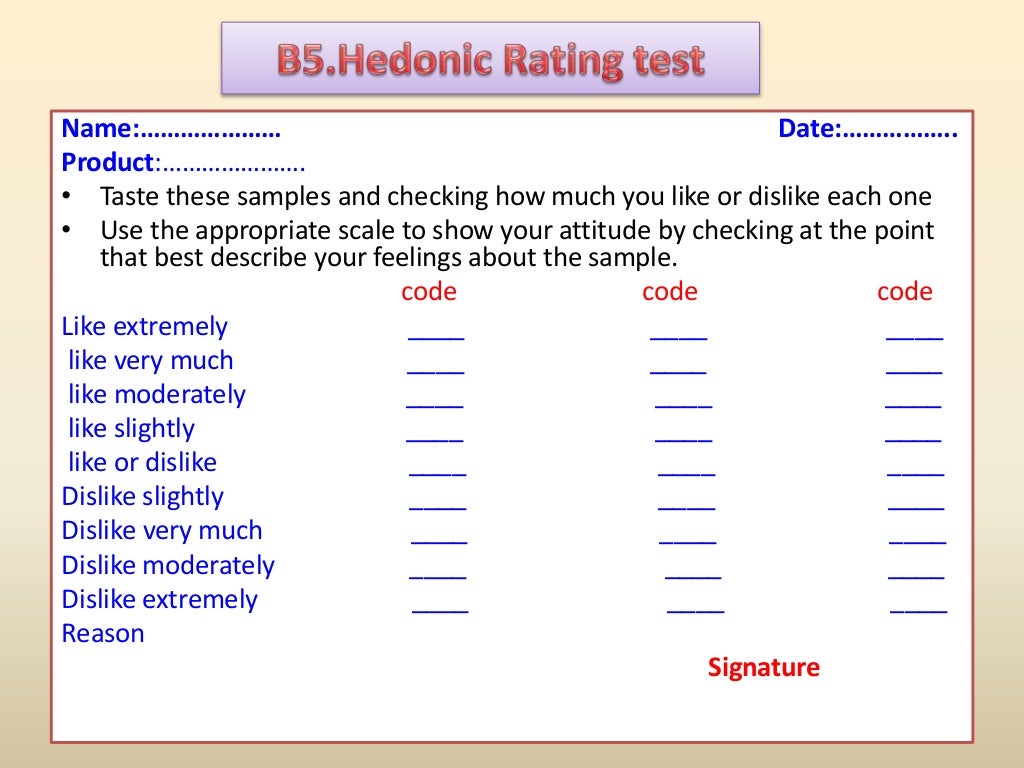 Top Food Sensory Questionnaire