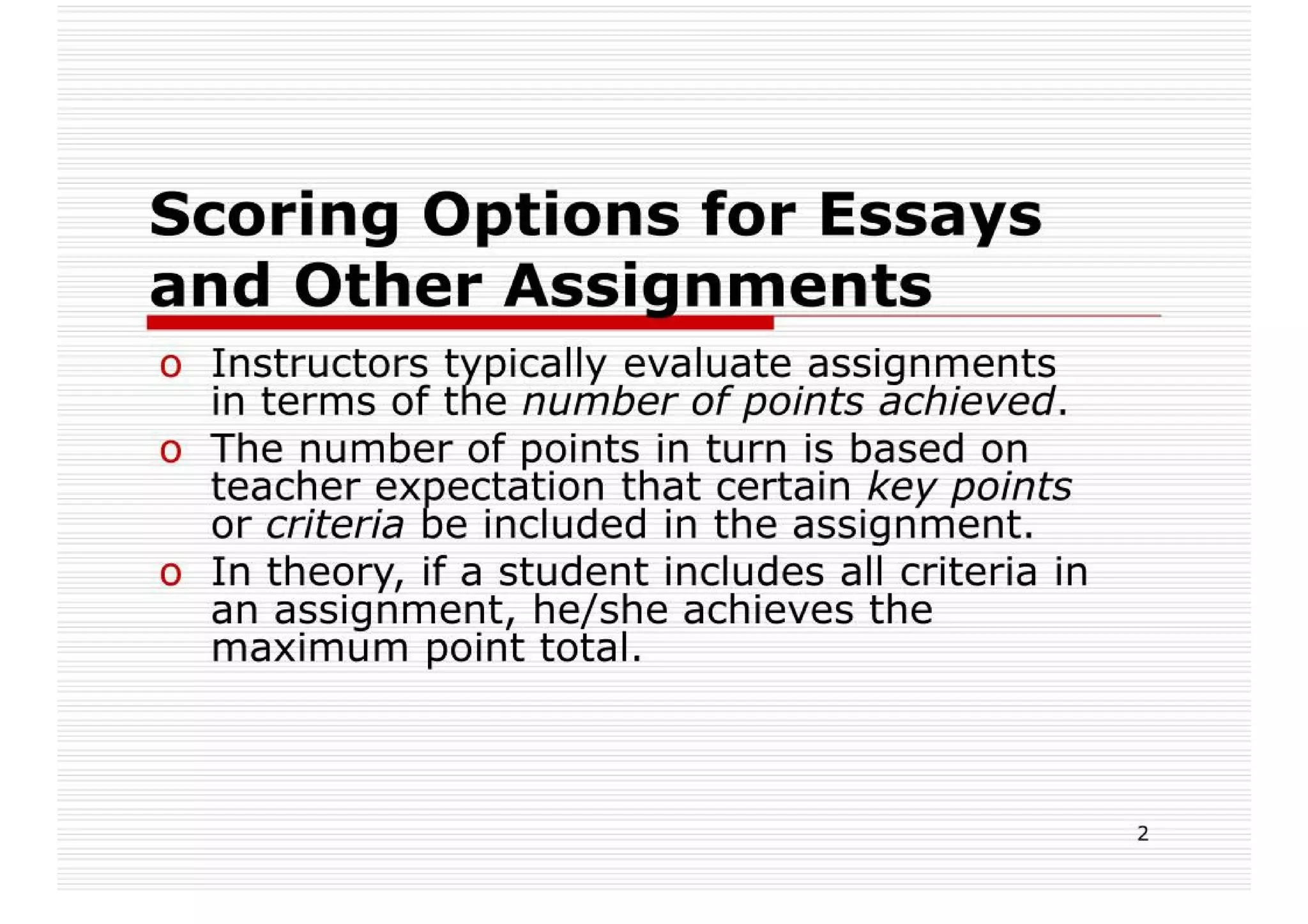 Scoring Options For Essays And Other Assignments | PPT