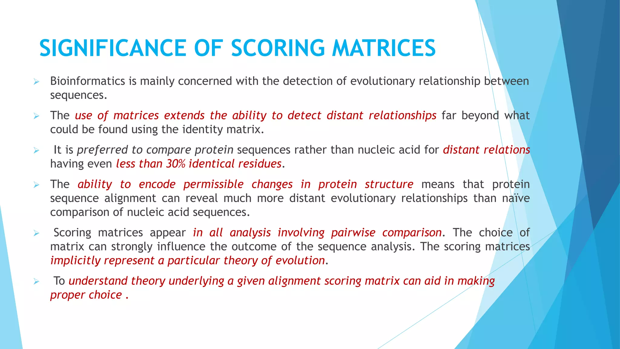 Scoring schemes in bioinformatics (blosum) | PPTX