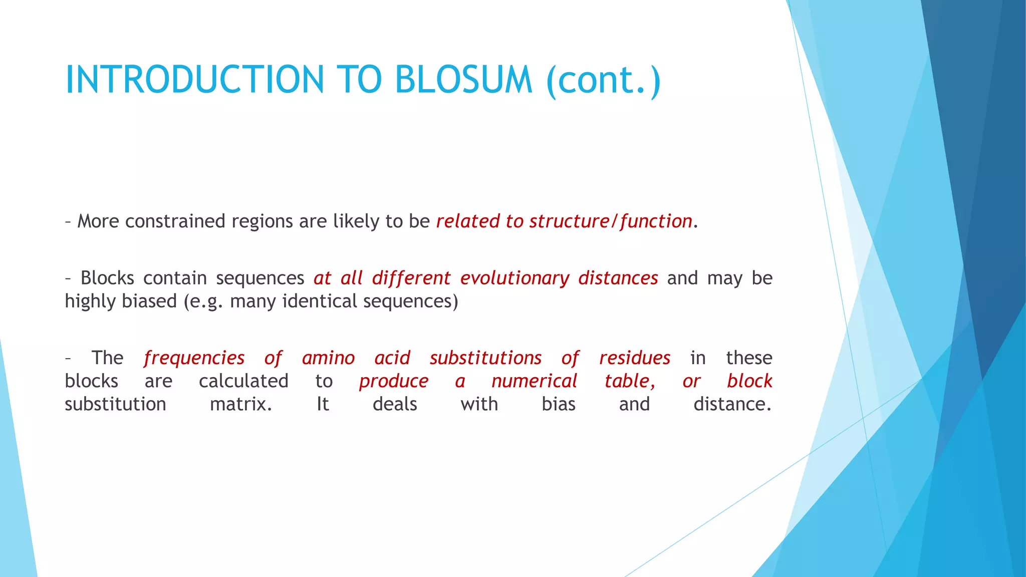 Scoring schemes in bioinformatics (blosum) | PPTX