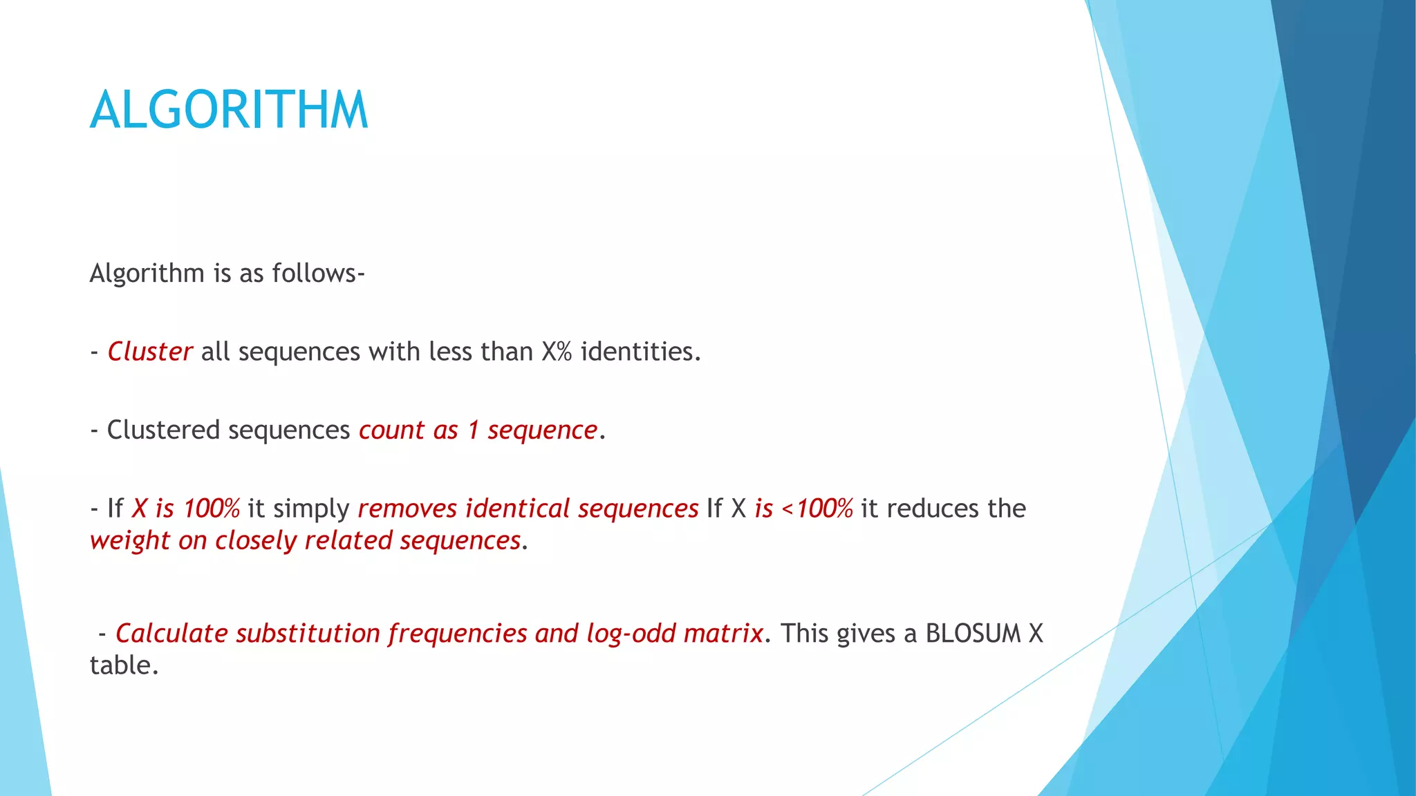 Scoring schemes in bioinformatics (blosum) | PPTX