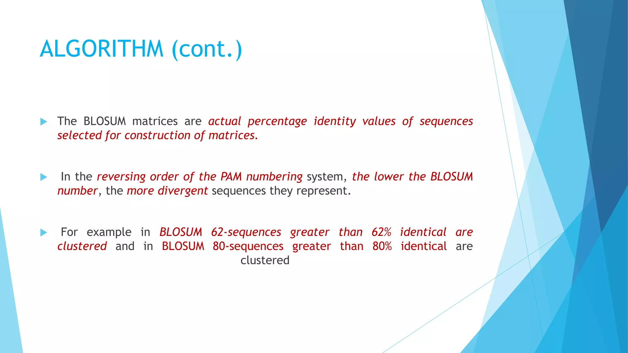 Scoring schemes in bioinformatics (blosum) | PPTX