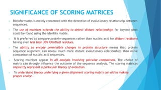 Scoring schemes in bioinformatics (blosum) | PPTX