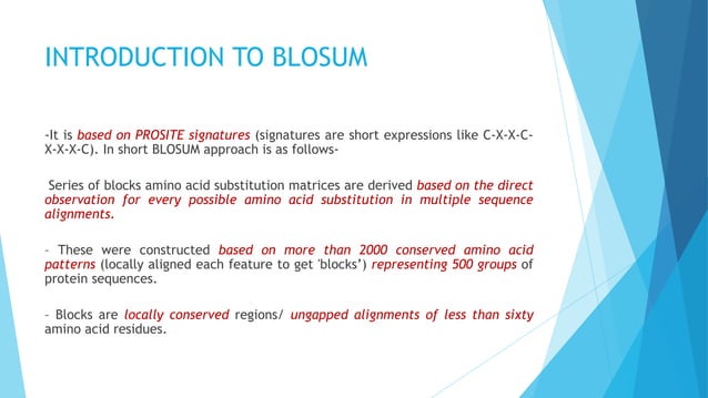 Scoring schemes in bioinformatics (blosum) | PPTX | Genetics | Science