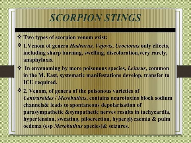 Scorpion Poisoning - Rivin | PPTX | First Aid | Injuries