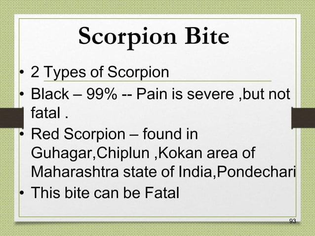 Scorpion Poisoning - Rivin | PPTX | First Aid | Injuries