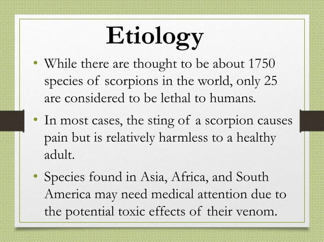 Scorpion Poisoning - Rivin | PPTX | First Aid | Injuries
