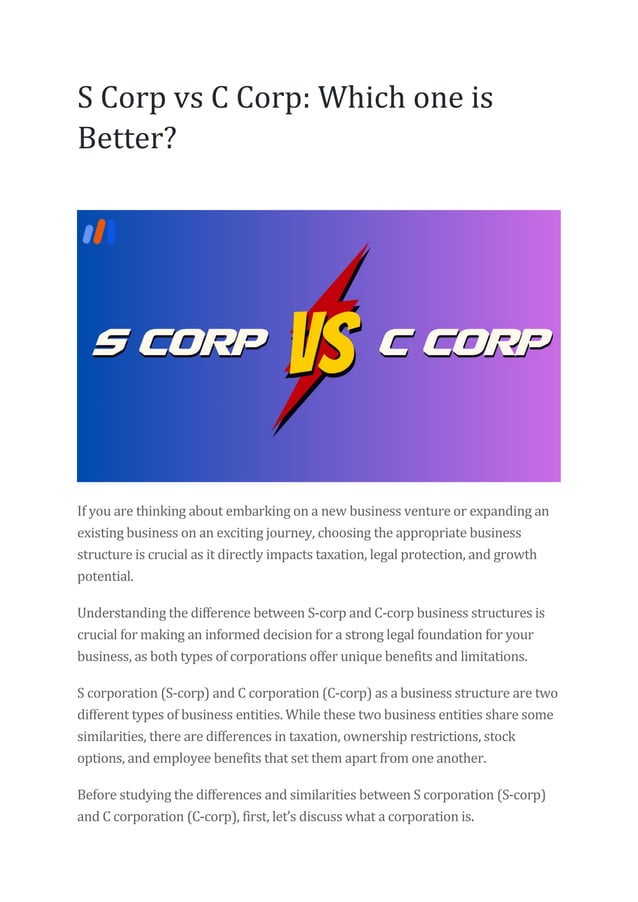 S Corp vs C Corp: Which one is Better For Your Business? | PDF