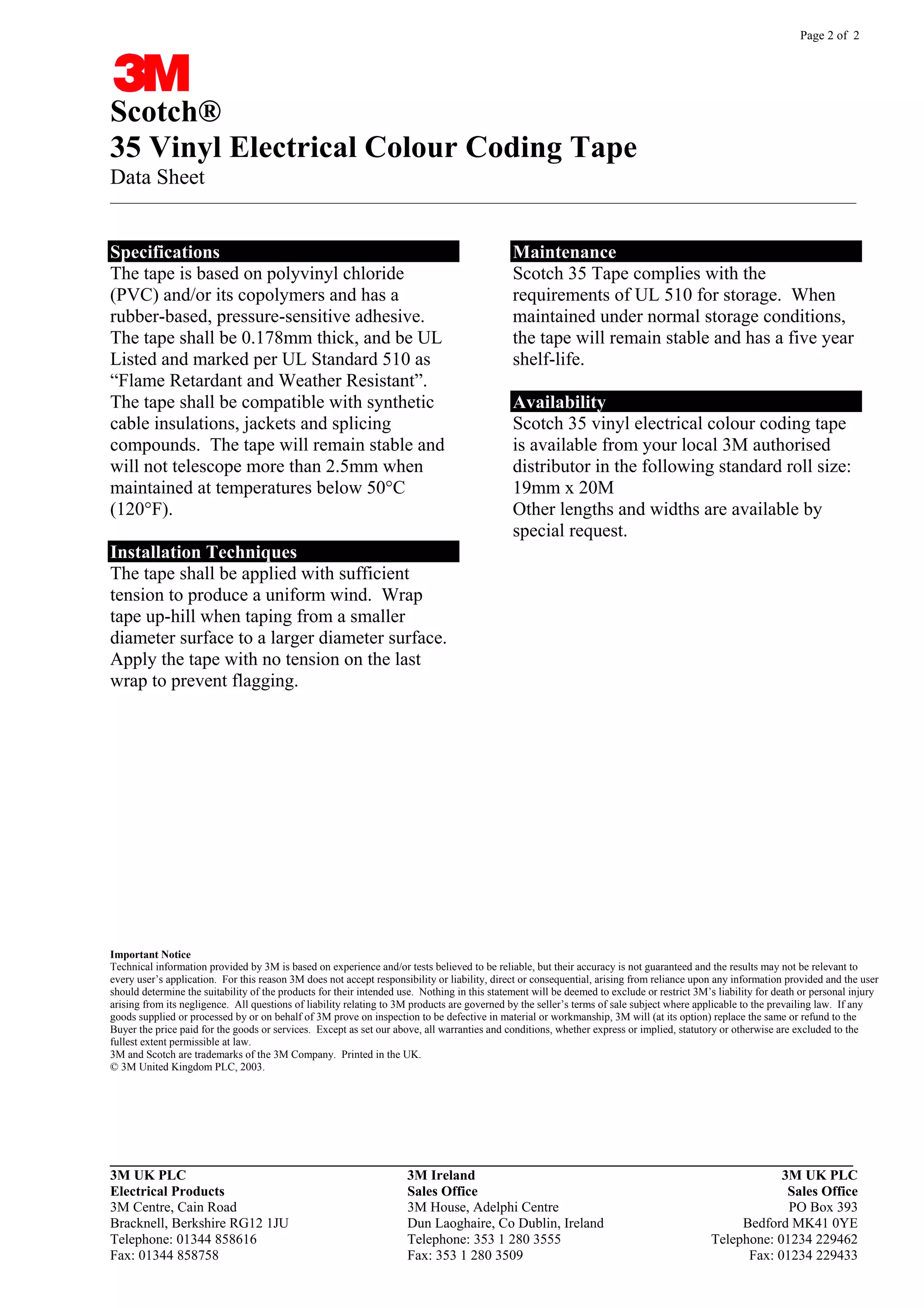 3M Scotch 35 Violet Vinyl Electrical Colour Coding Tape - 3M Electrical ...