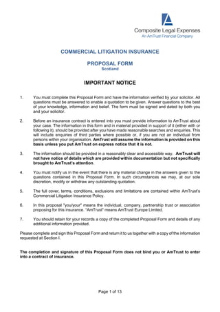 Scotland Composite Legal Expenses ATE Proposal Form | PDF