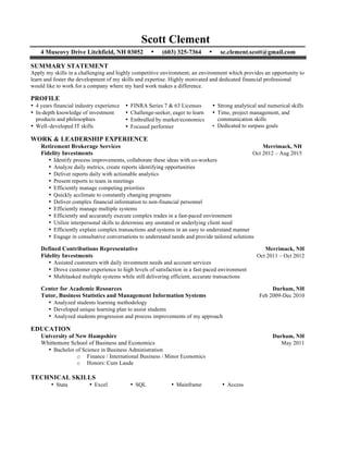 Scott Clement's Resume | PDF | Financial Industry | Industries