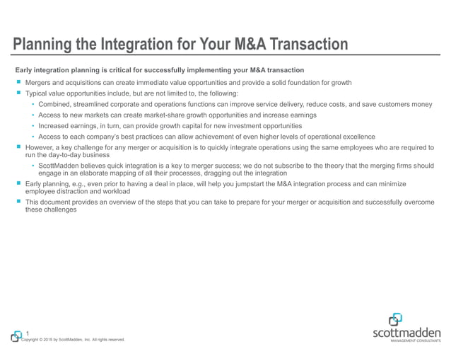 Jumpstarting the M&A Integration Process | PDF