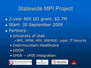 Utah's Statewide Master Person Index for Healthcare | PDF