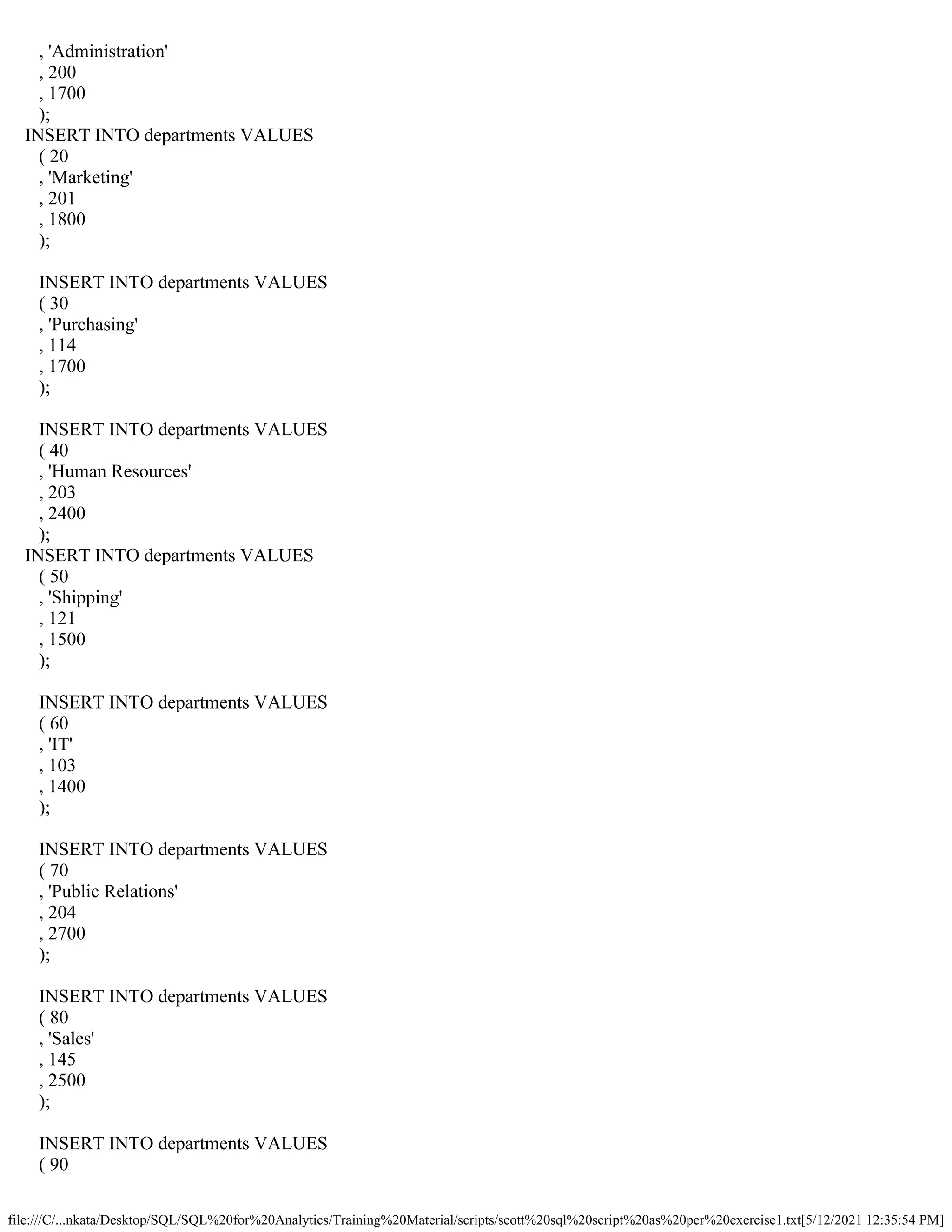 Scott Sql Script As Per Exercise1 Pdf