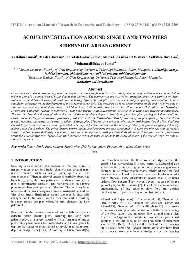 Scour investigation around single and two piers | PDF