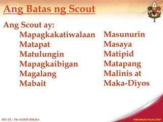 Scout-ideals and character development and learning new skills | PPTX
