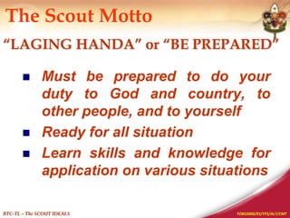 Scout-ideals and character development and learning new skills | PPTX