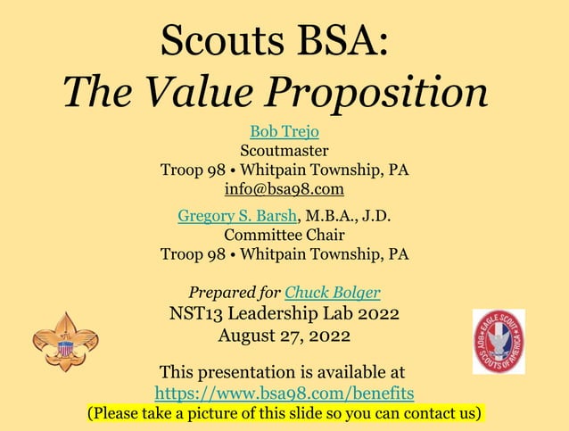 Scouting BSA Value Propos BENEFITS27 Aug 2022 PRESENTED.pptx | Free ...