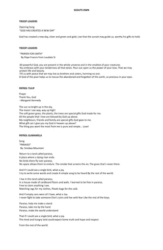 GSP Scouts Own for Day / Overnight Camping | DOCX