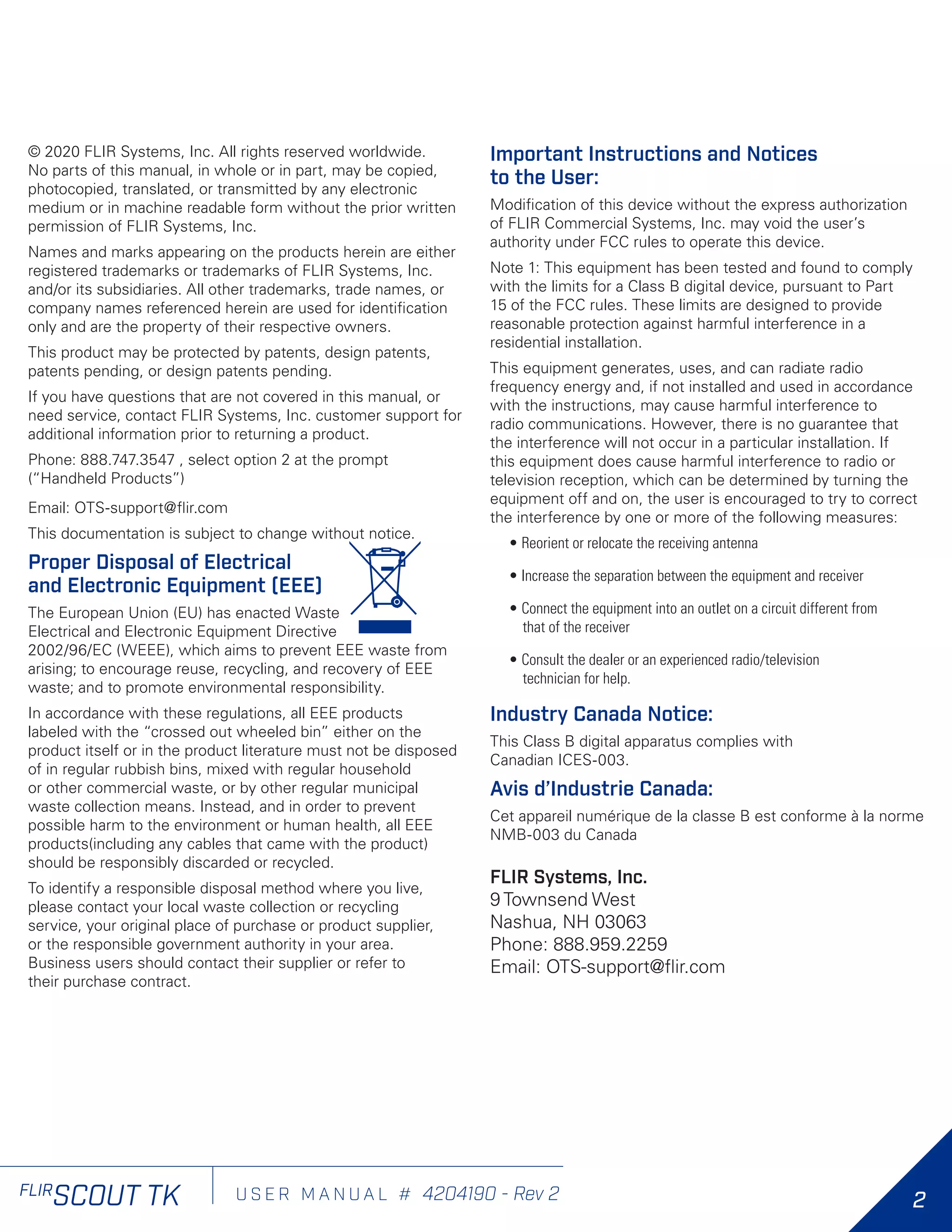 Instruction manual | Flir Scout TK | Optics Trade | PDF