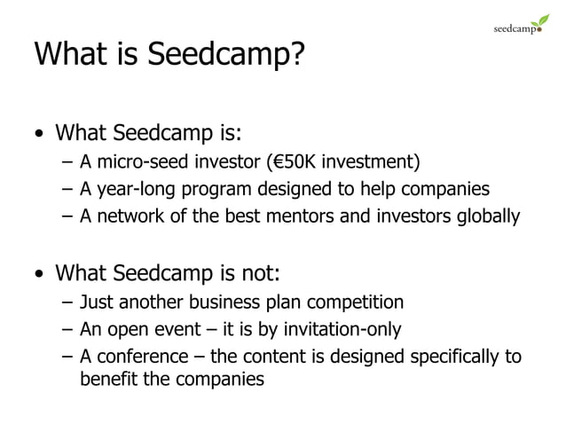 SeedCamp Overview TISEE | PPT