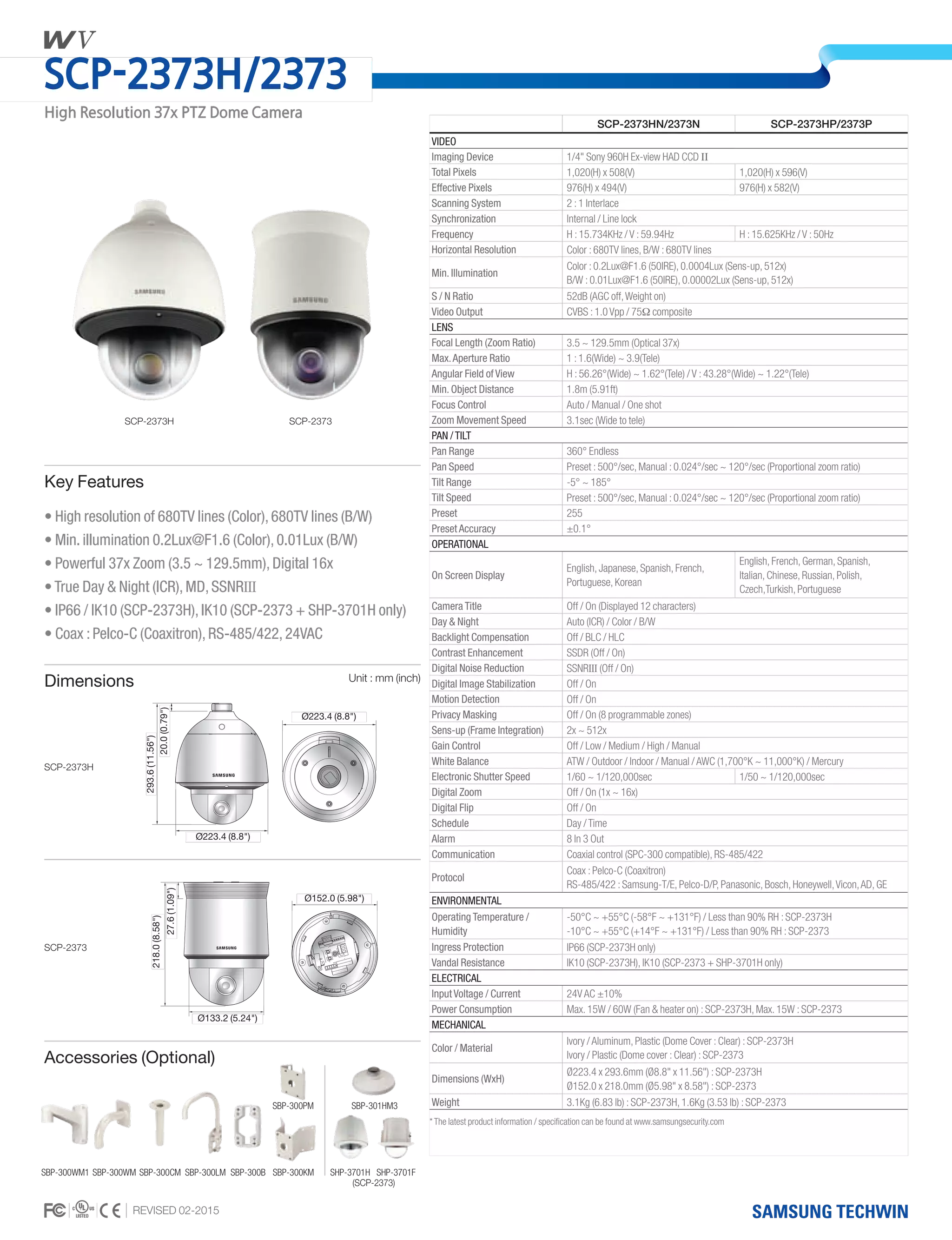 Samsung Techwin SCP-2373H Data Sheet | PDF
