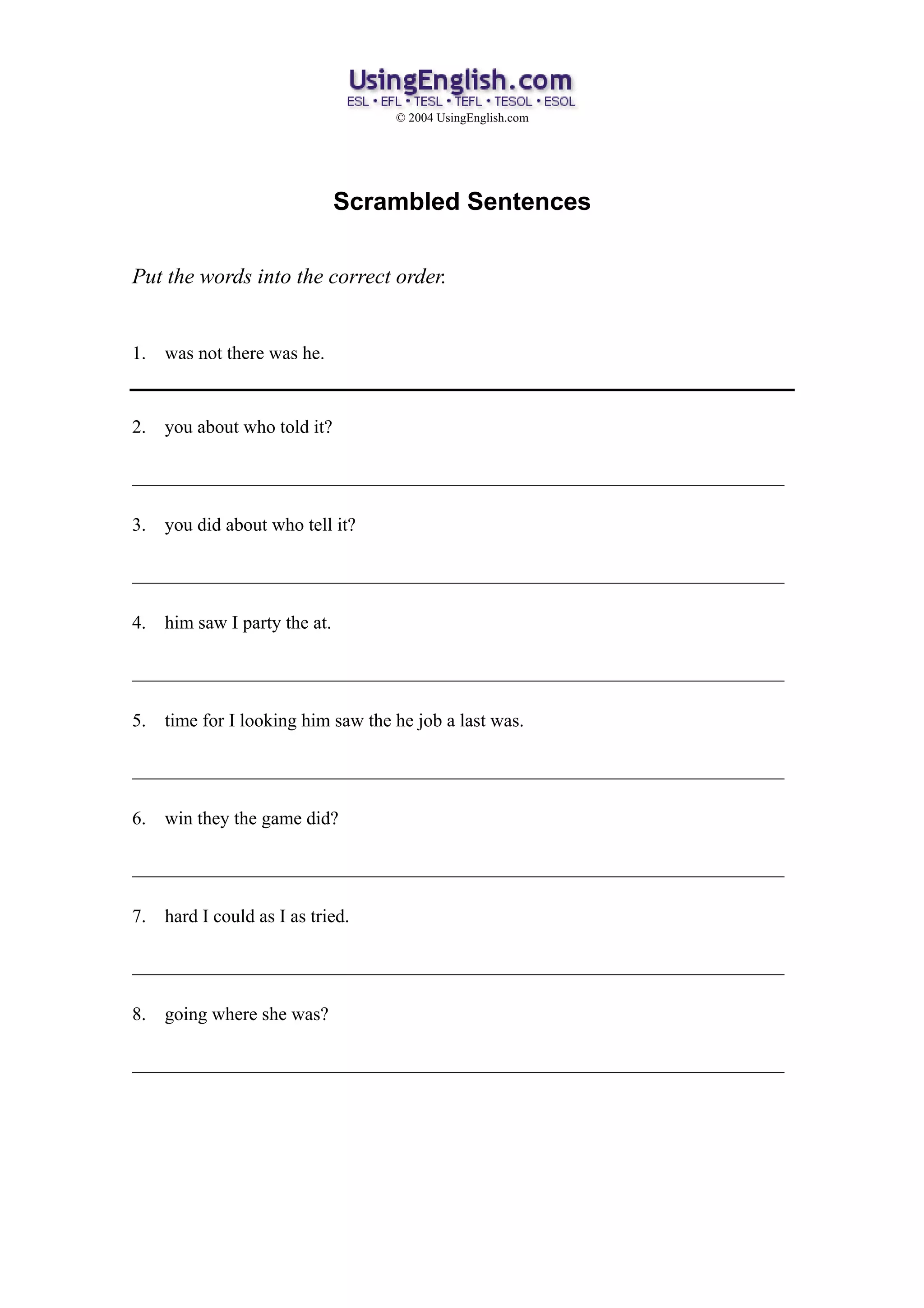 Scrambled sentences | PDF