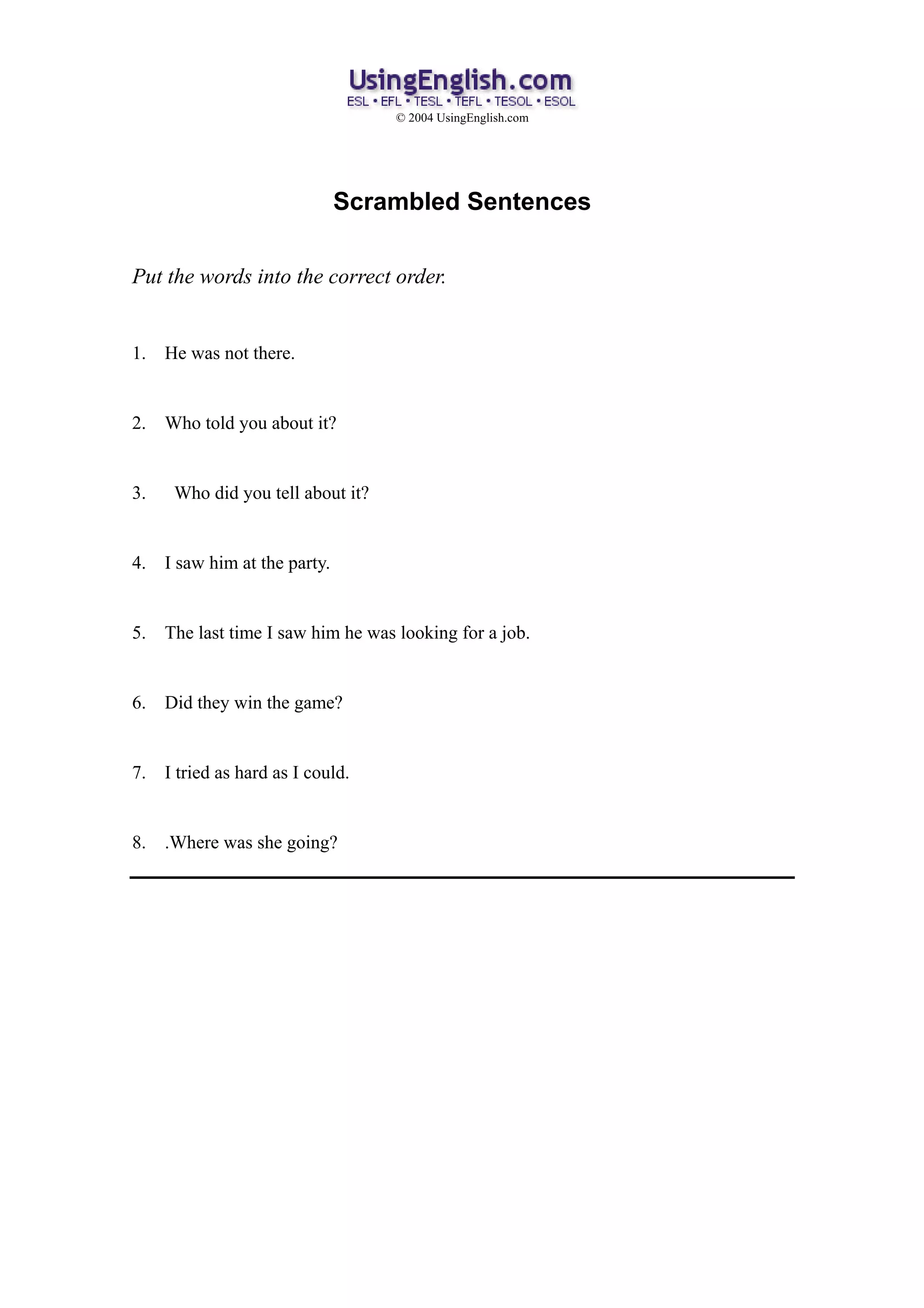 Scrambled sentences-answers | PDF