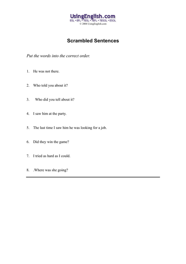 Scrambled sentences-answers | PDF