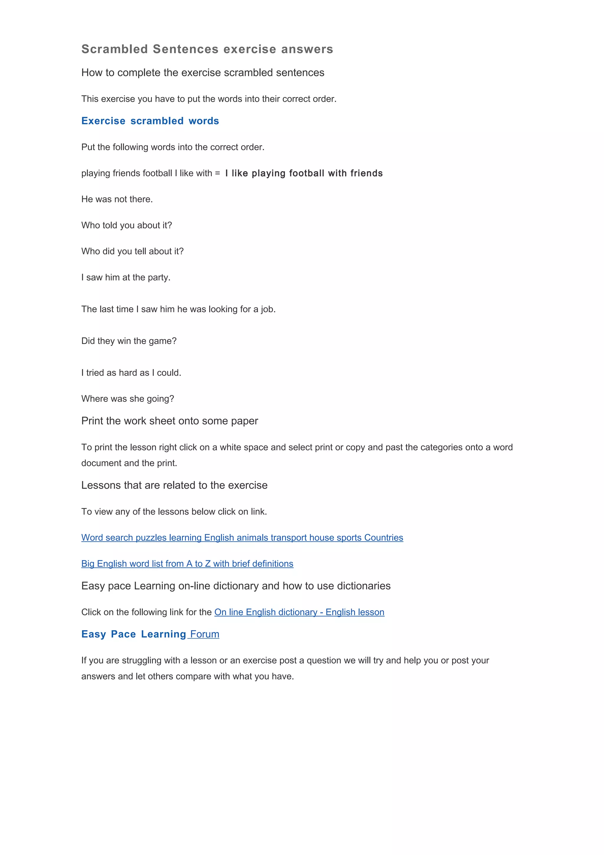 Scrambled sentences-answers | DOC