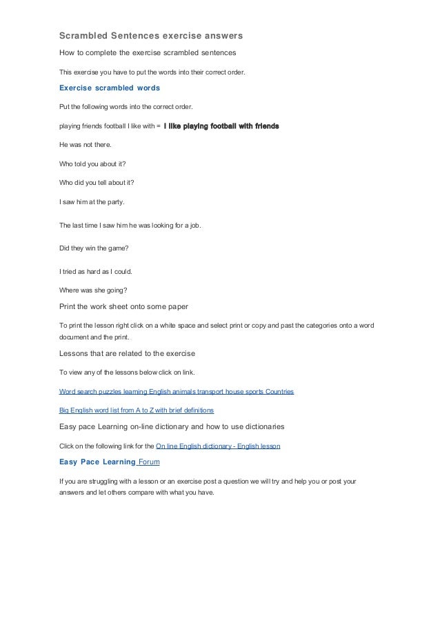 Scrambled sentences-answers