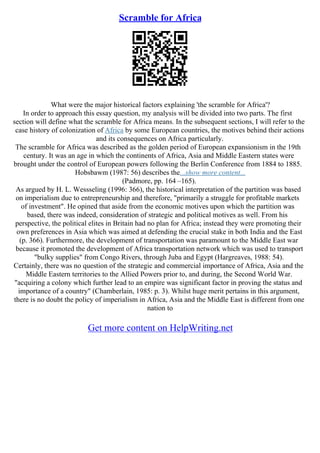 Scramble For Africa Essay | PDF