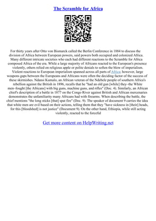 Scramble For Africa Essay | PDF