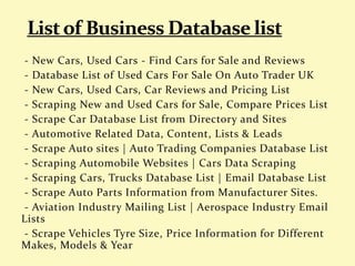 Scraping New Cars, Used Car and Car Reviews Database List | PPT