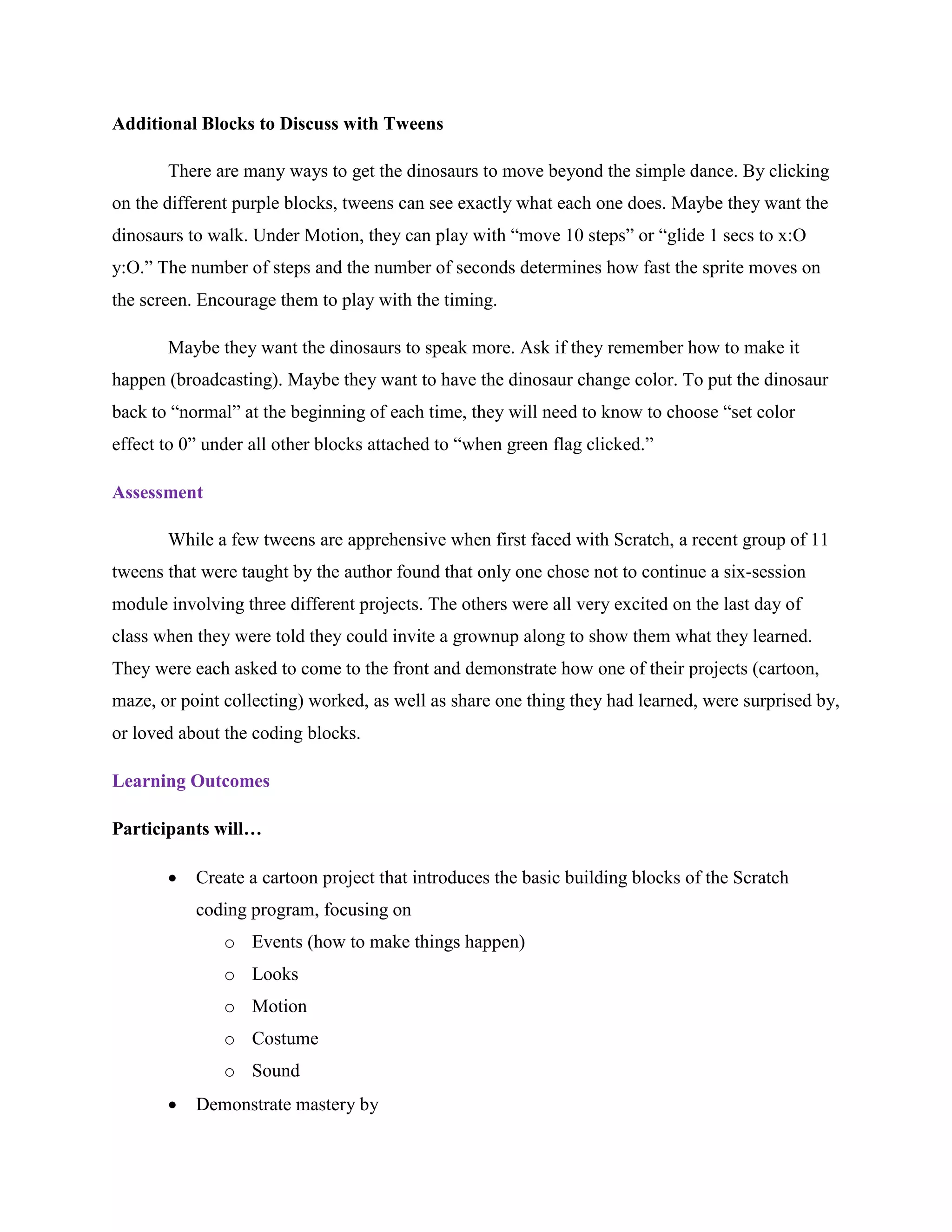 Scratch coding for tweens creating cartoons | PDF