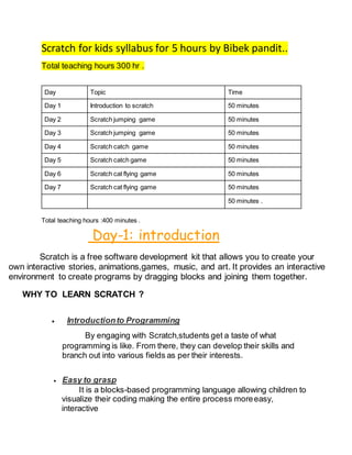Scratch for kids syllabus for 5 hours by bibek pandit | DOCX