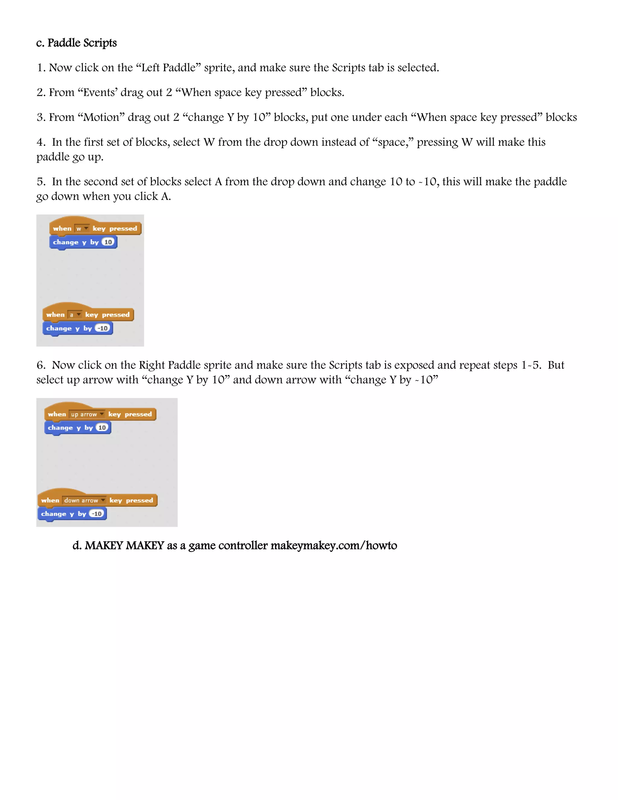 Instructions For Scratch Pong Game Adaptation To Use With Makey Makey Pdf