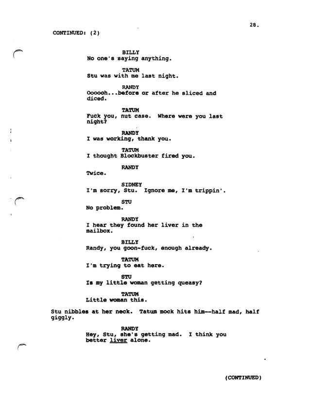 Scream (aka scary movie) by kevin williamson (for educational purposes ...