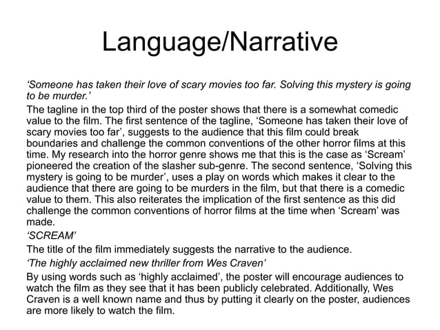 Scream film poster analysis | PPTX | Horror | Genres