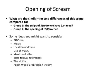 Scream intro and script analysis vs robin wood repression theory (obs ...