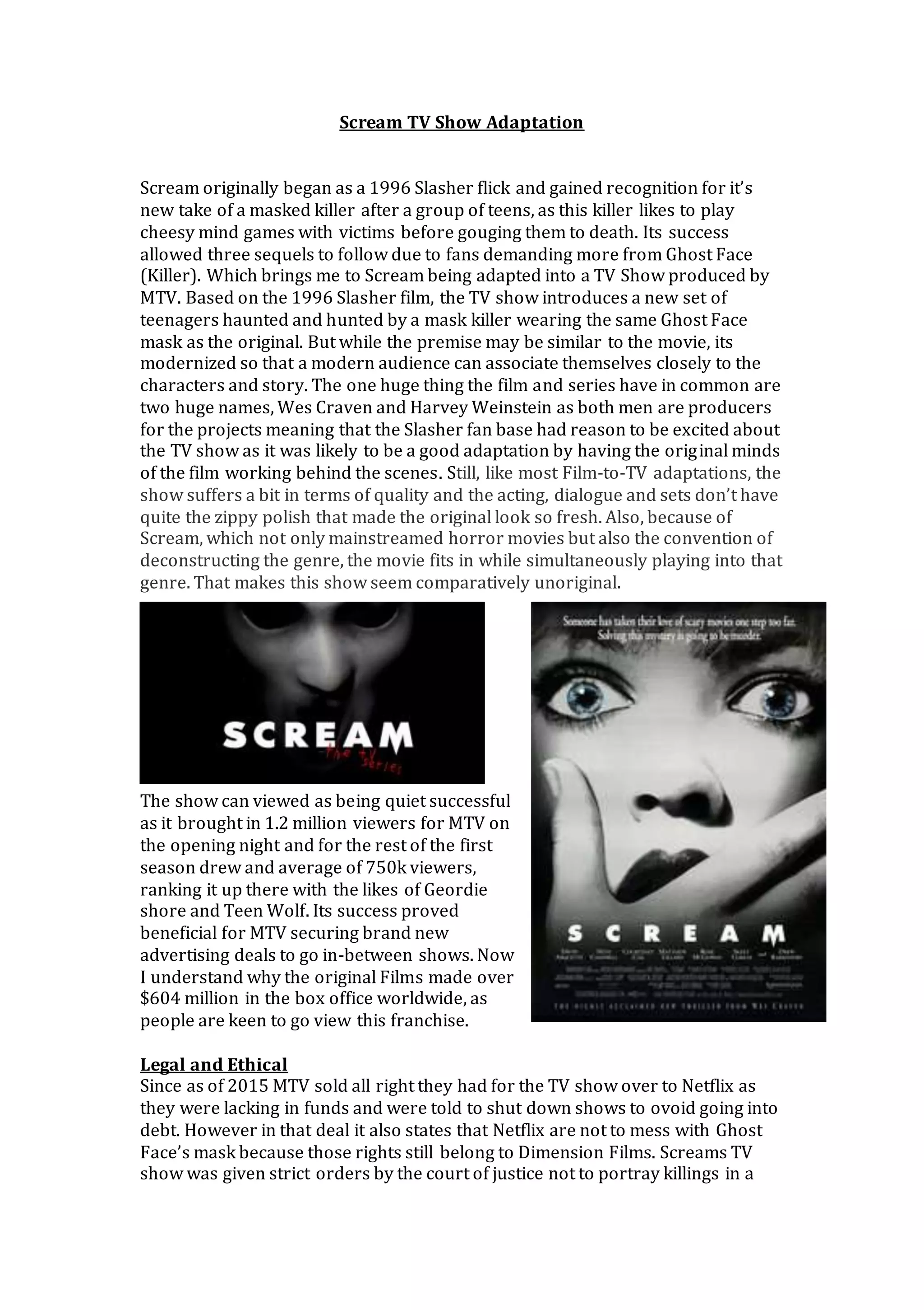 Scream tv show adaptation | DOCX