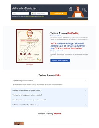 Tableau Certification Training Course| KVCH Training | PDF