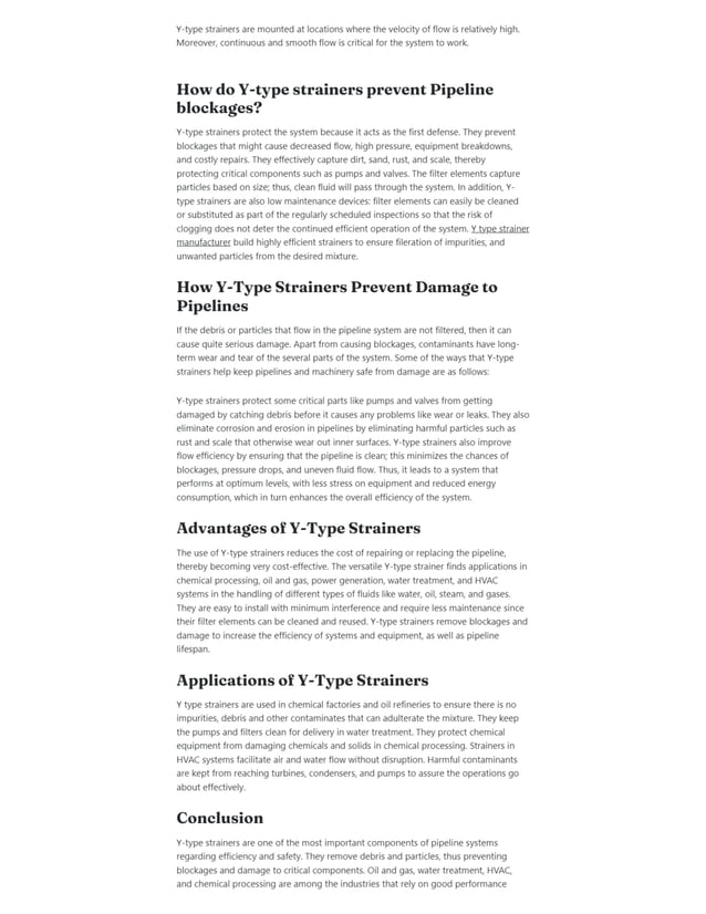 The Role of Y-Type Strainers in Preventing Pipeline Blockages and ...