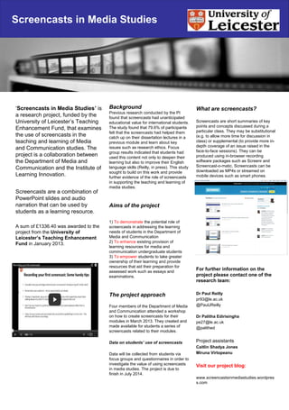 Screencasts in Media Studies poster | PPT | Technology & Computing