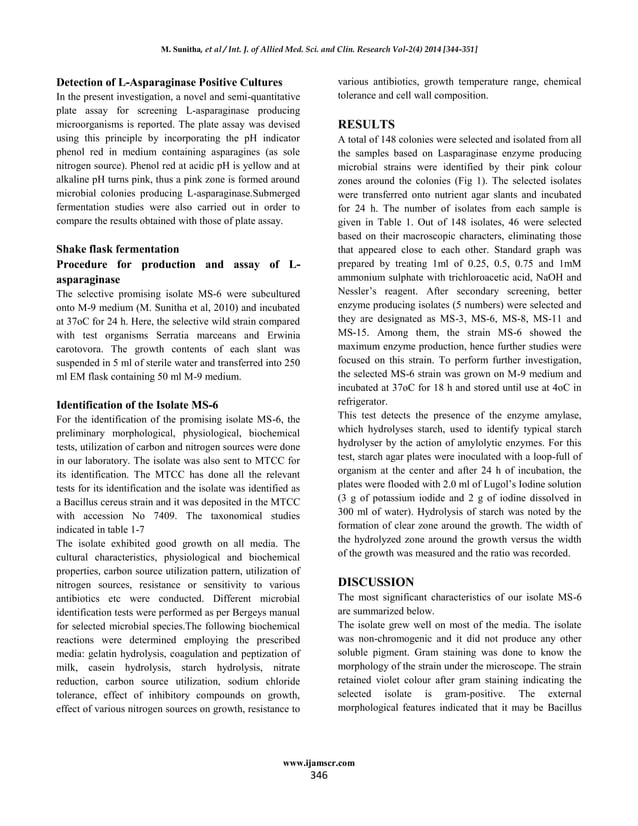 Screening and isolation of medicinally important L-asparaginase enzyme ...