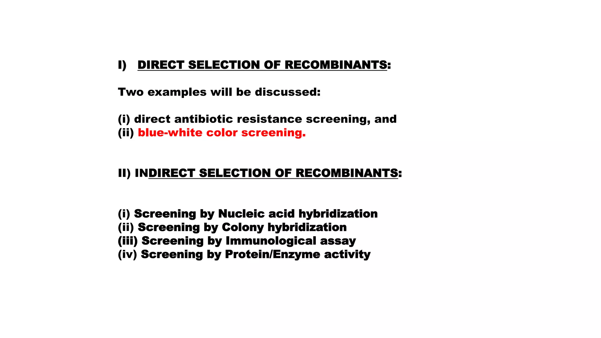 Screening and selection of recombinants | PDF