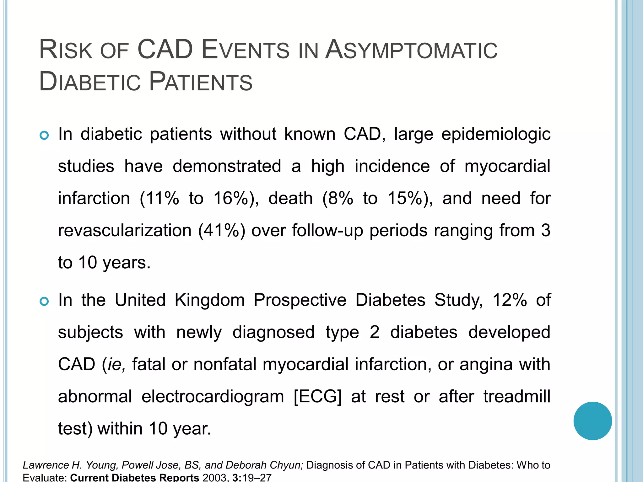 Screening for asymptomatic cad in diabetes | PPTX