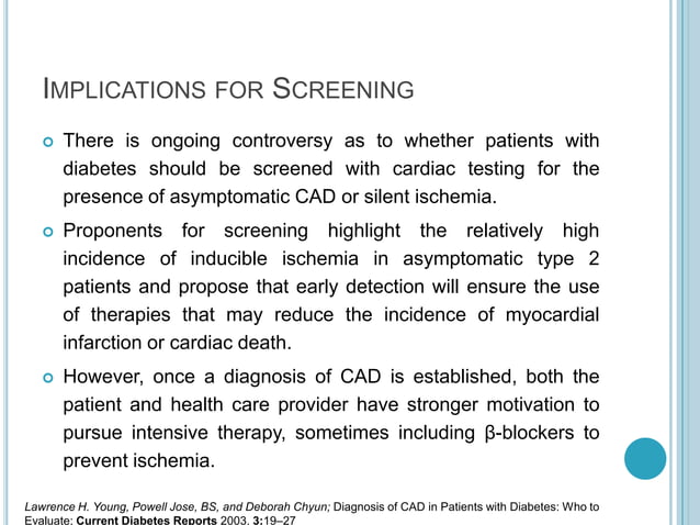 Screening for asymptomatic cad in diabetes | PPTX