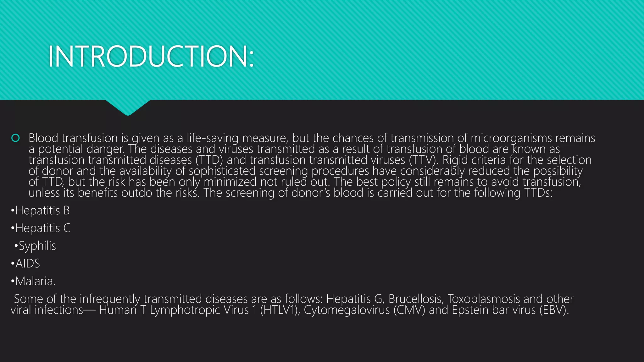 Screening for diseases transmitted through blood | PPTX